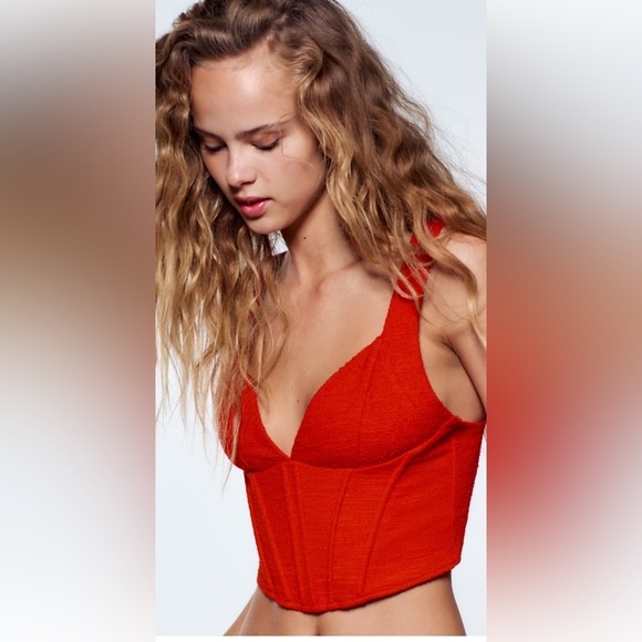 Zara | Tops | Zara Red Tweed Effect Bustier Corset Tank Top | Poshmark